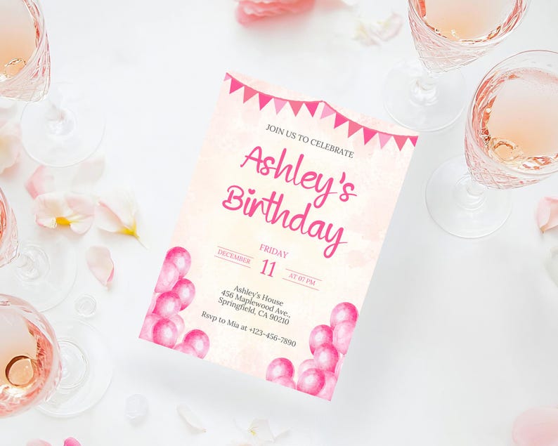 Birthday Invitation for Women, Digital Invitation Birthday, Digital ...