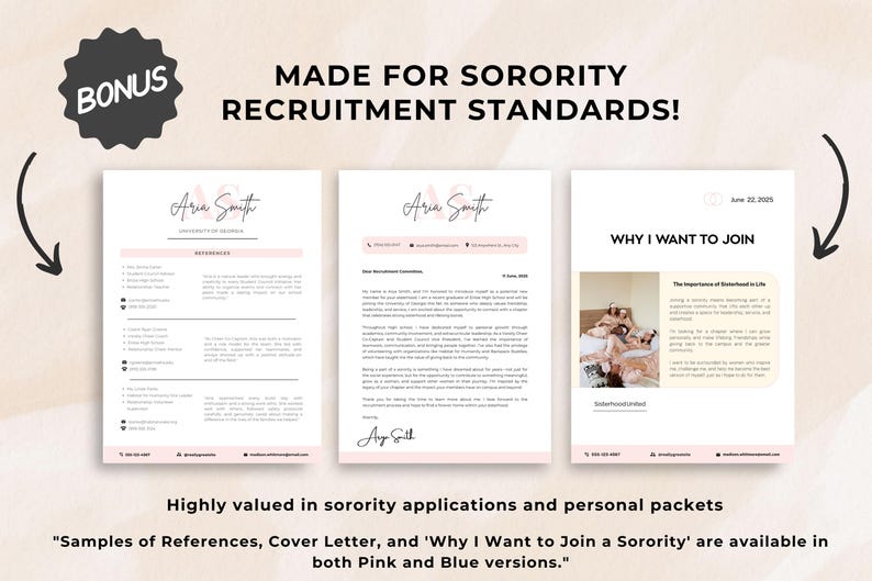 Sorority Resume Pack, Sorority Resume Template, Sorority Rush Resume ...