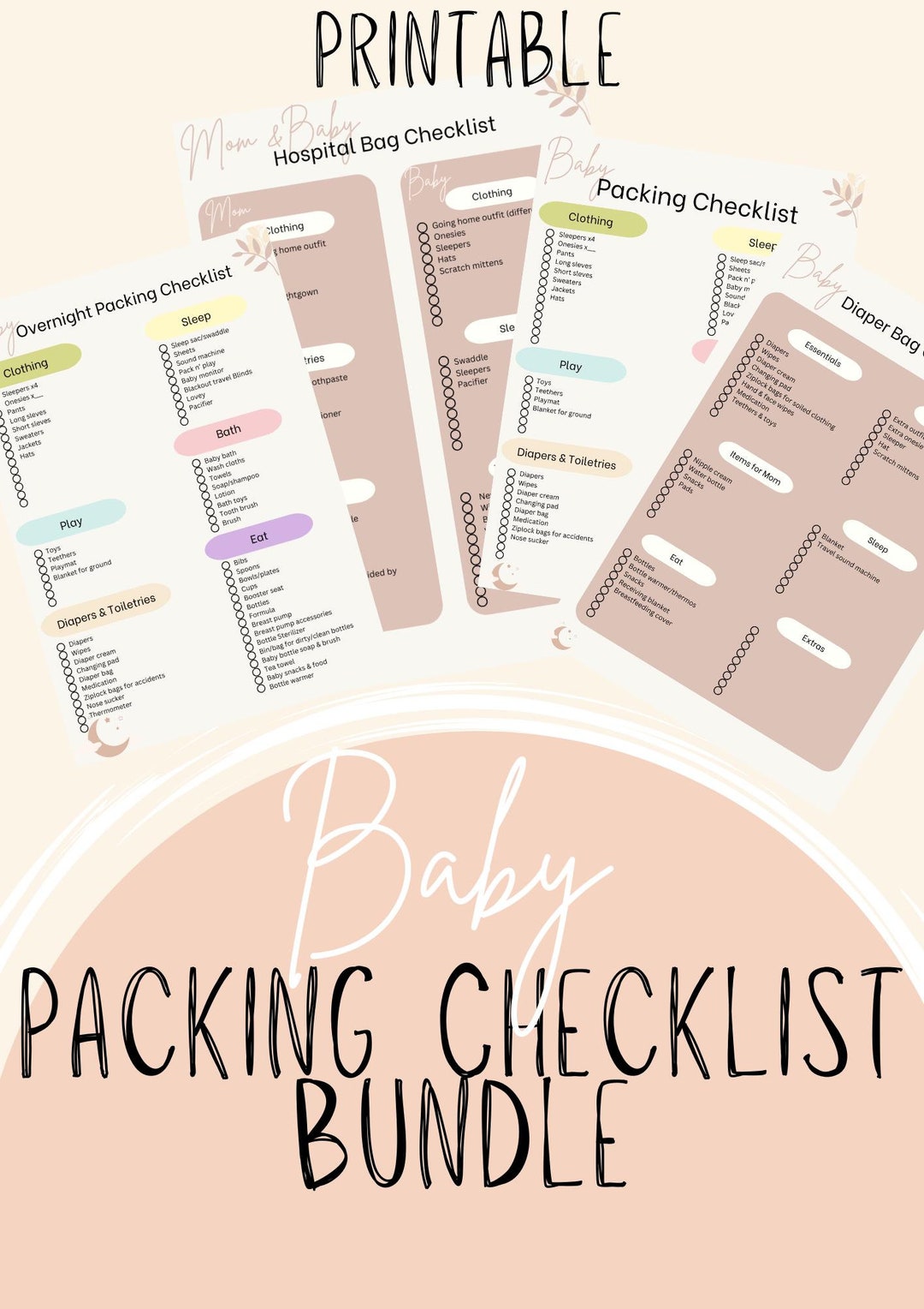 Baby Packing Checklist, Newborn, Infant, Customizable Charts, Editable ...