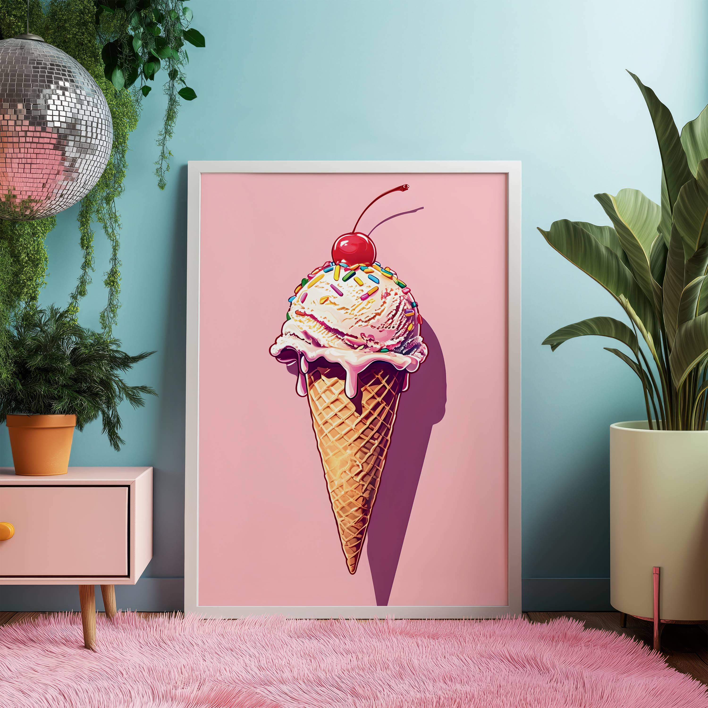Ice Cream Cone Print | Poster Wall Art | Ice Cream Poster | Kitchen Art ...