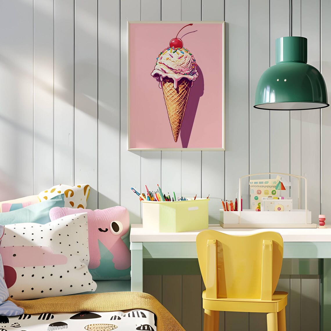 Ice Cream Cone Print | Poster Wall Art | Ice Cream Poster | Kitchen Art ...