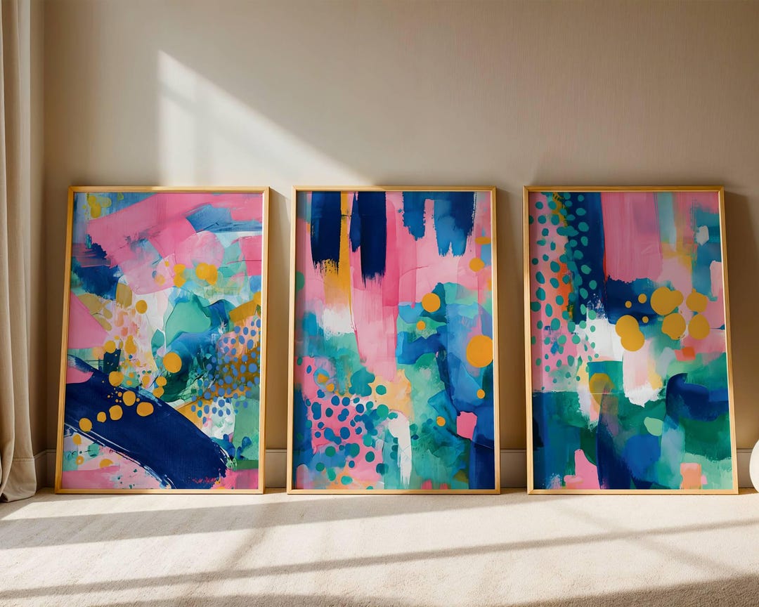 Colourful Abstract Wall Art | Set of 3 Prints | Modern Digital Download ...