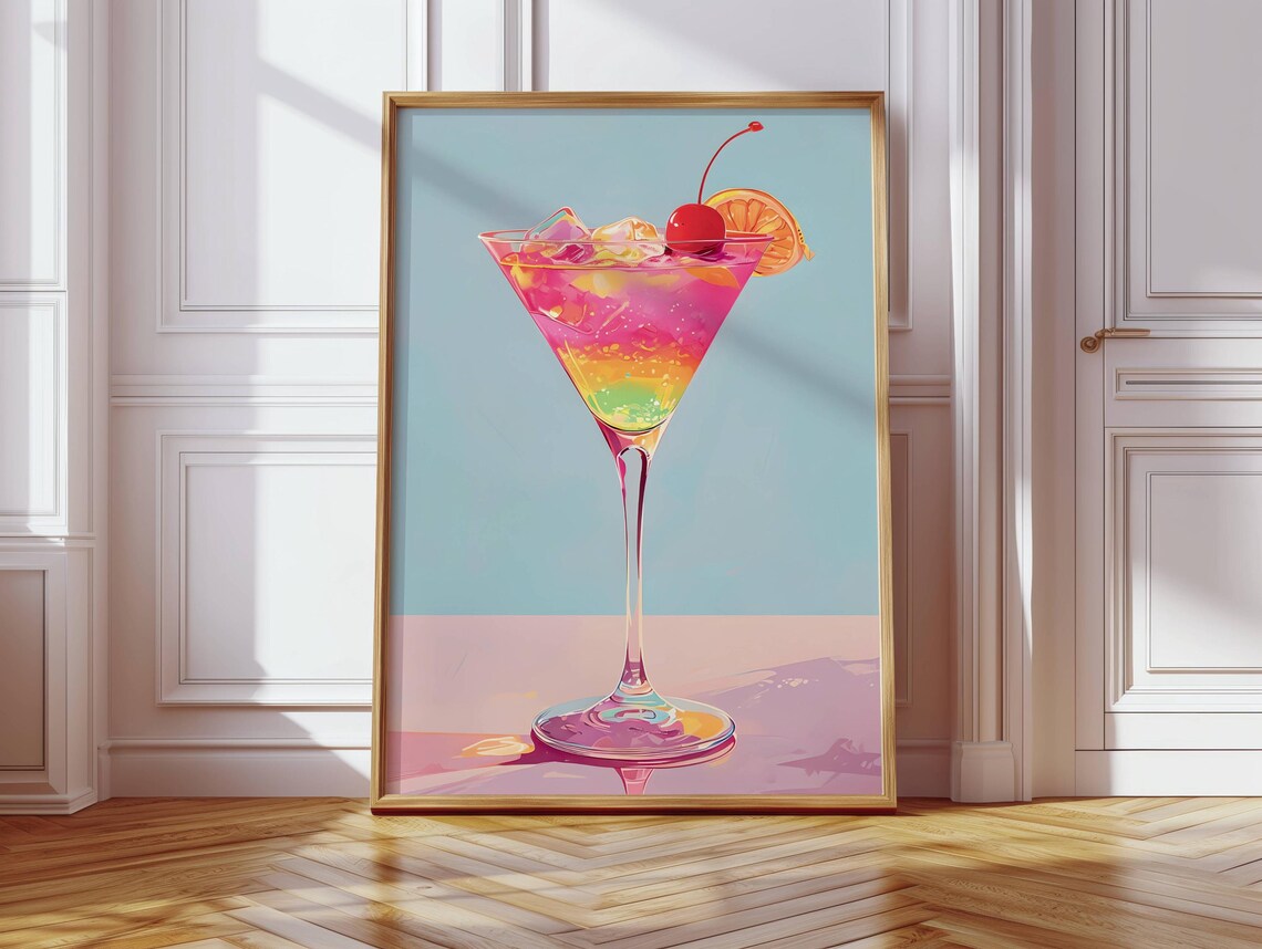 Neon Cocktail Poster | Bar Wall Art | Bold Drink Poster | Retro ...
