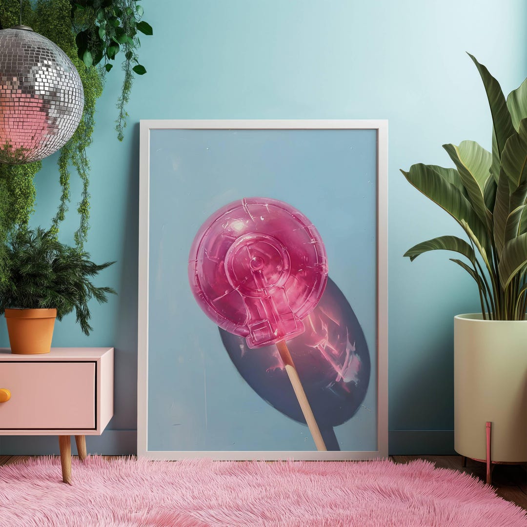 Pink Lollipop Wall Art | Candy Digital Print | Colourful Retro Kitchen ...