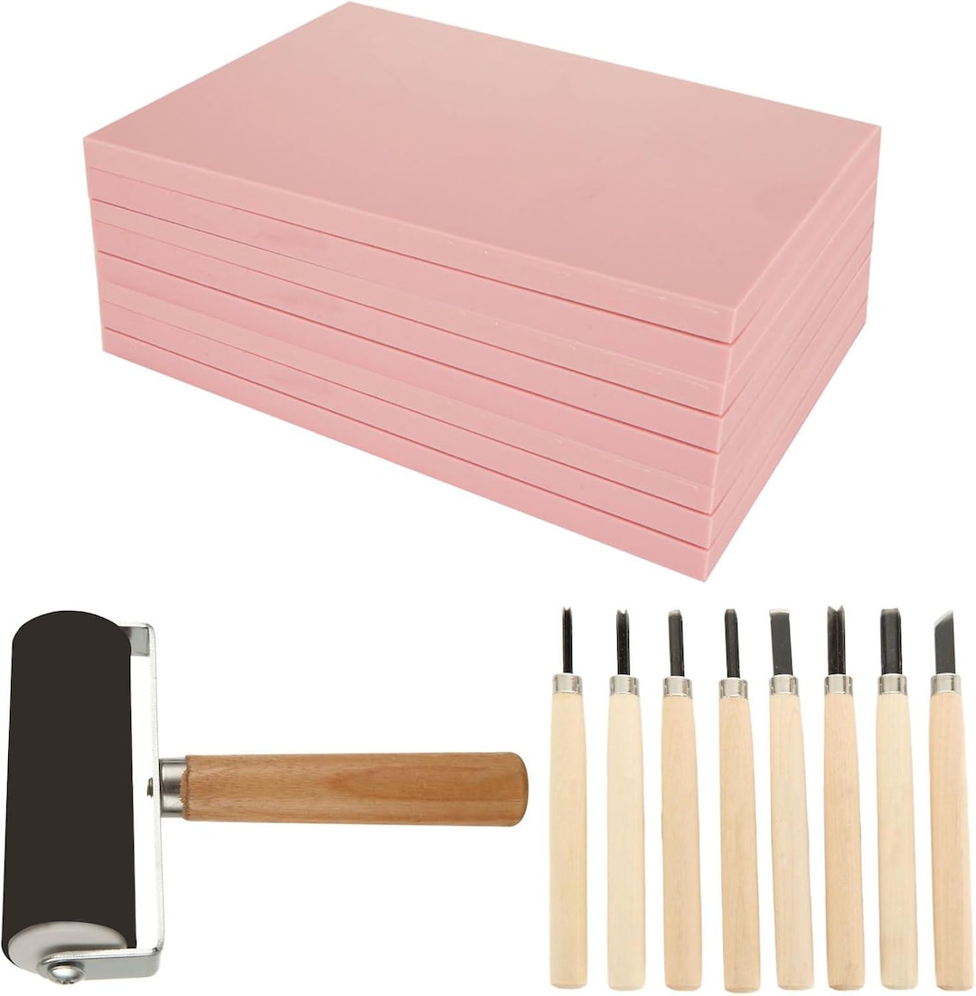 10-piece Rubber Stamp Making Kit - Carving Tools (8 Blades), 8 Rubber ...