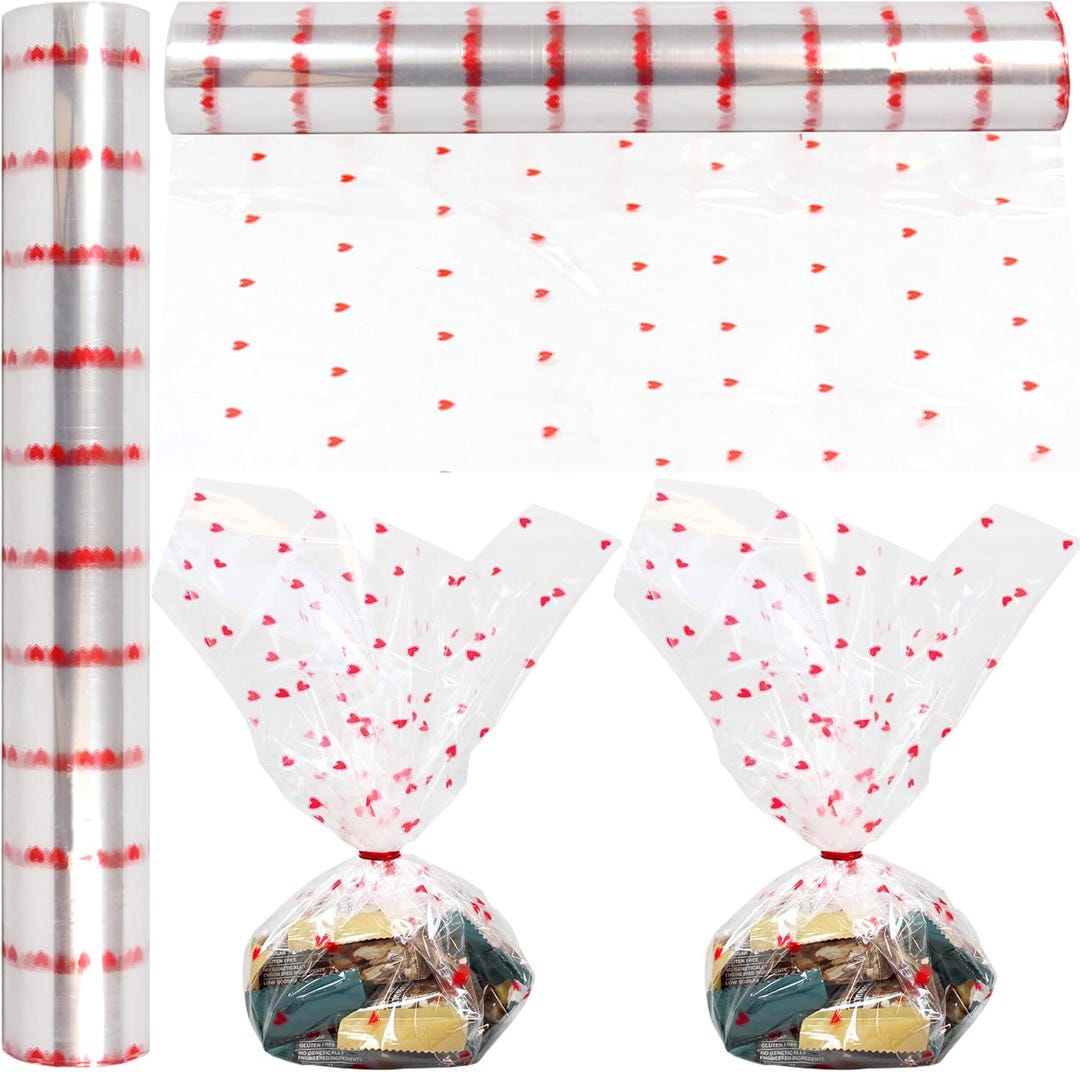 Heart-design Cellophane Wrap Roll (100' X 16", 2.3 Mil) - Clear Cello ...