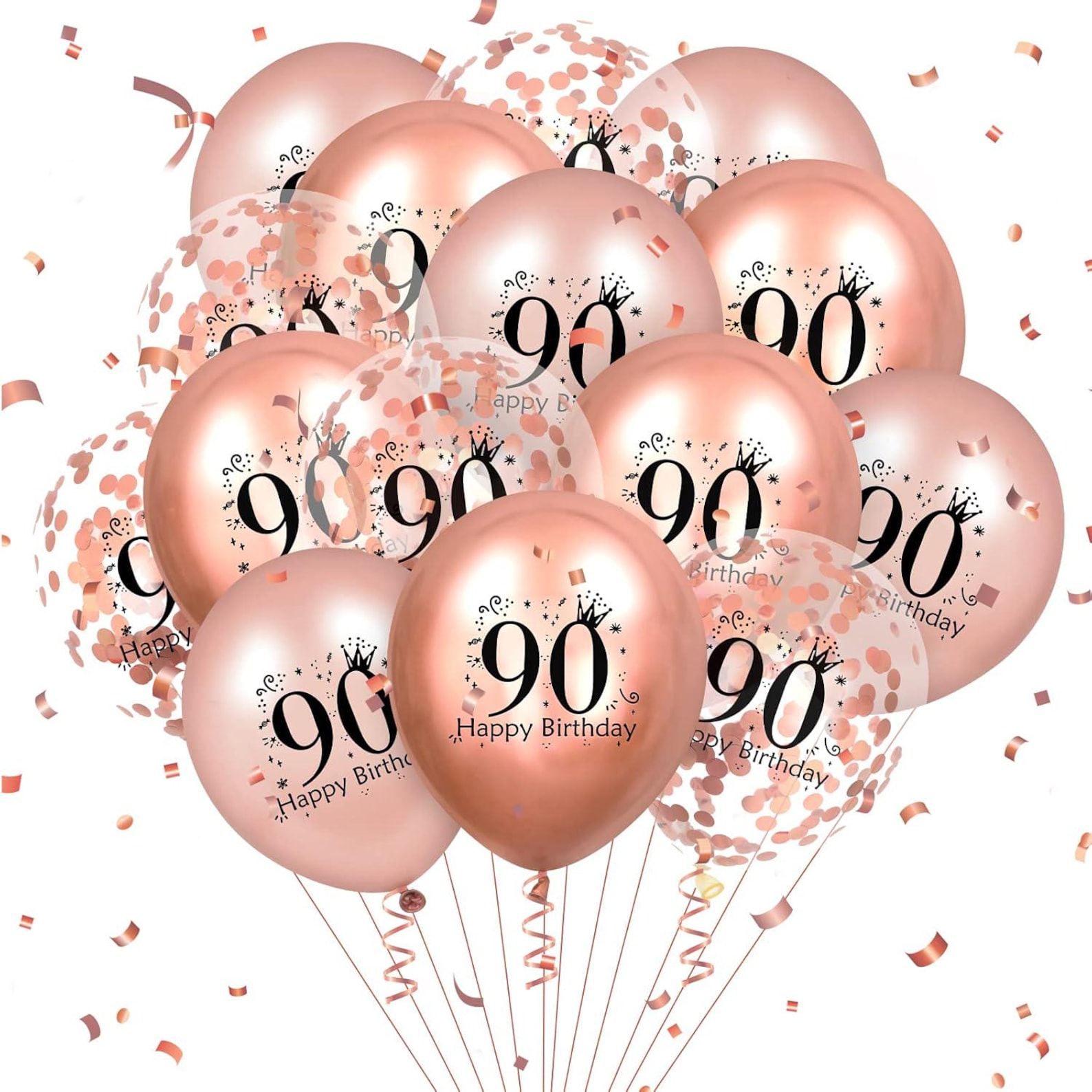 18pcs Rose Gold 90th Birthday Balloons, Latex Balloons With Confetti ...