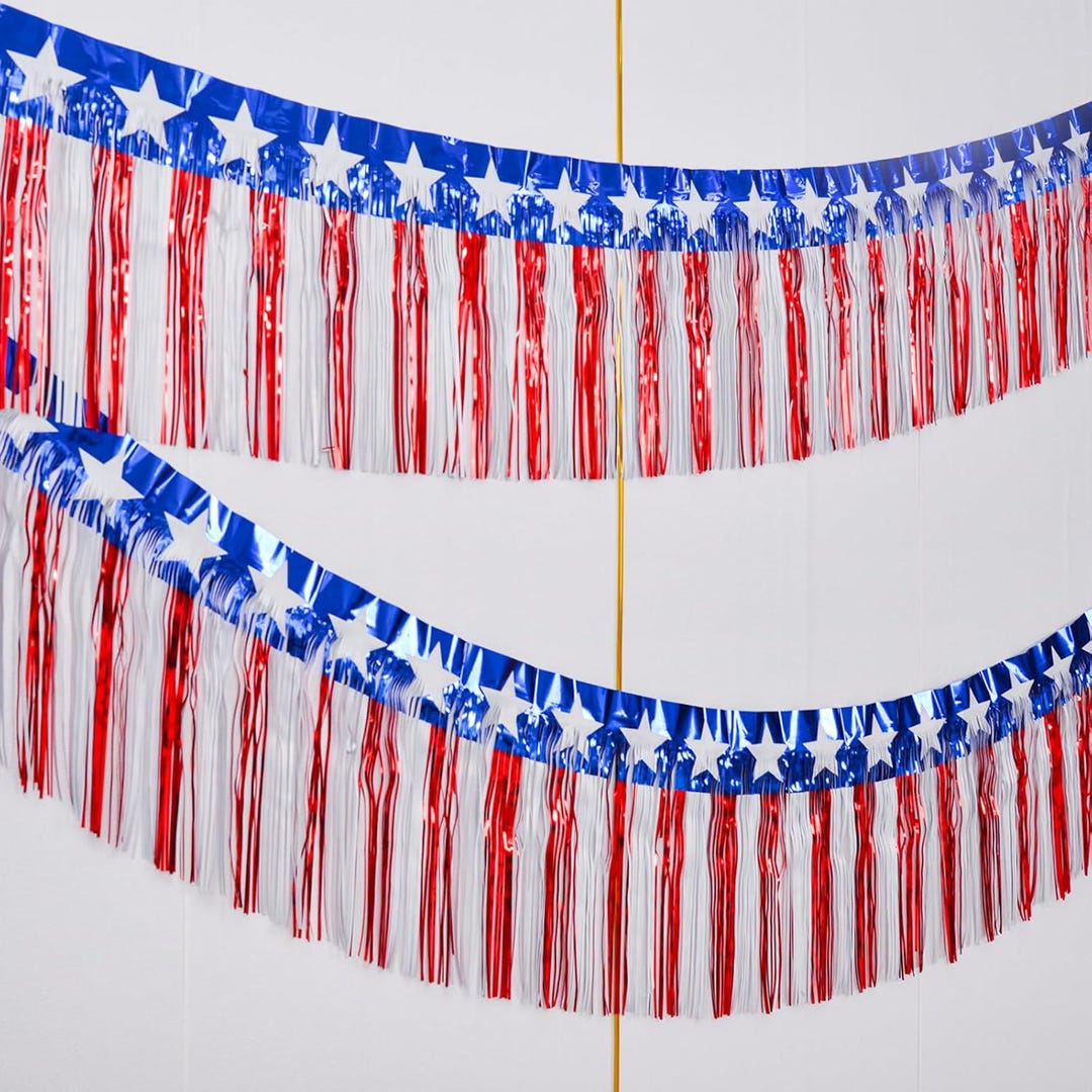 4th of July Decorations 2packs 39 Feet Foil Fringe Garland Tinsel ...