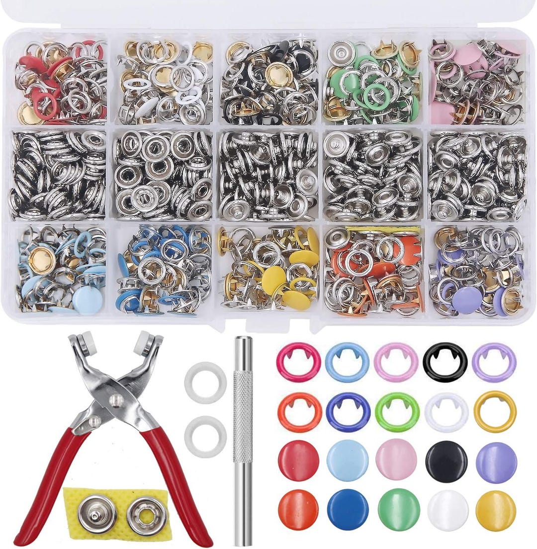 804pcs Snap Fasteners Tool Kit Hollow and Solid Metal Prong Snaps ...