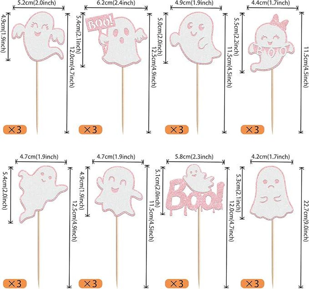 24 Pack Halloween Ghost Cupcake Toppers Glitter Pink Ghost Cupcake ...