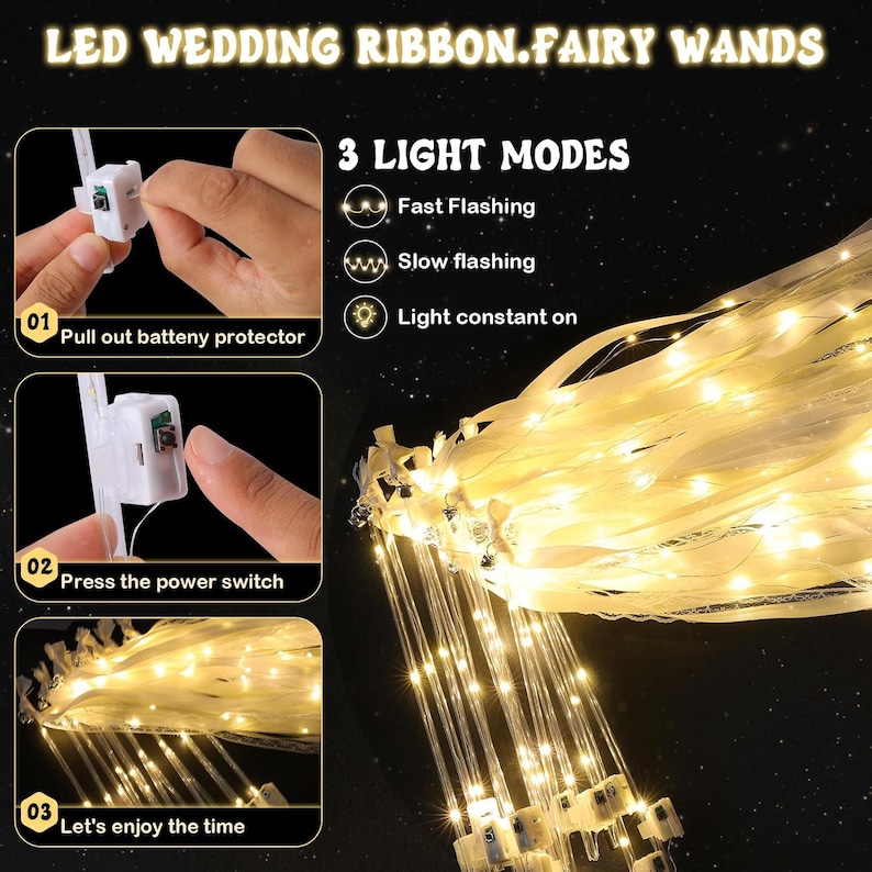 50 Pcs Wedding Wands Ribbon Streamers With 3 Colorful Flashing Modes ...