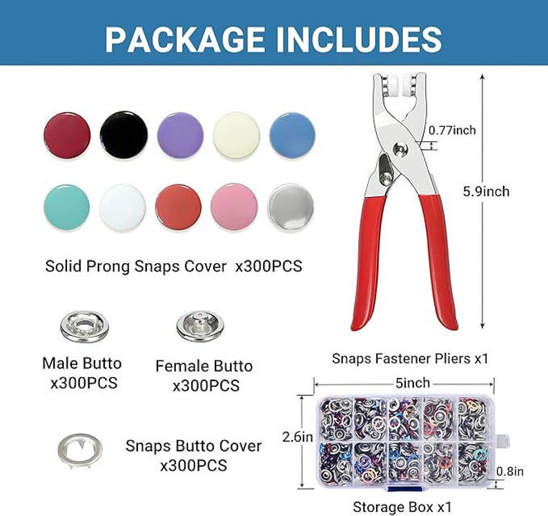 300 Sets Metal Snap Buttons With Fastener Pliers Press Tool Kit, 10 ...