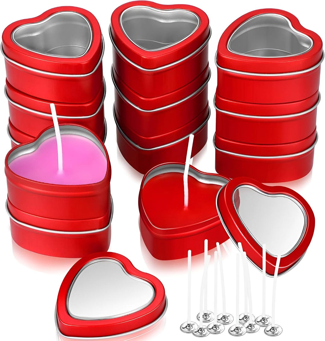 12 Pcs Red Heart Shaped Metal Tins With Clear Windows - 2 Oz, for ...