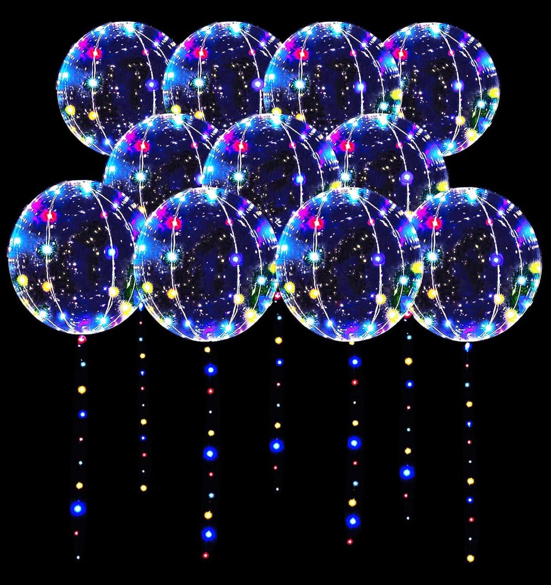 LED Balloons 10 Pack,light up Clear Glow Balloons 20 Inches With String ...