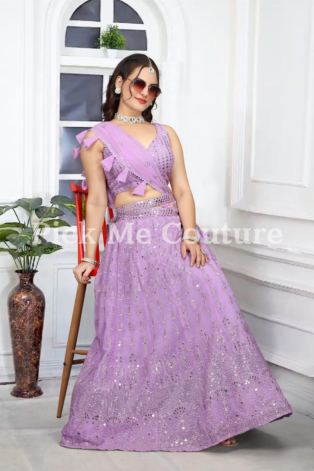 Purple Lehenga Choli for Women, Heavy Embroidered Sequence Lehenga ...