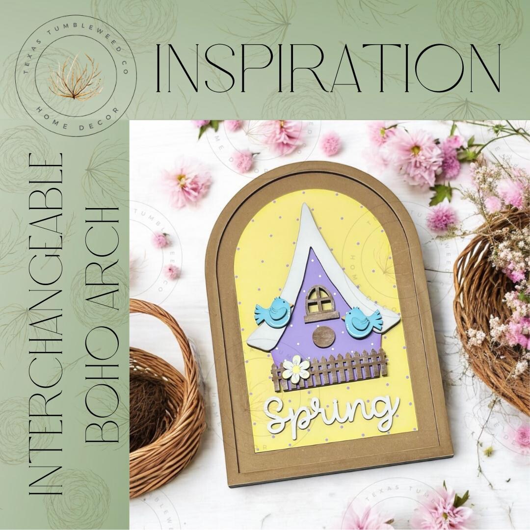DIY | Interchangeable Large Arched Boho Sign Insert | Spring Birdhouse ...