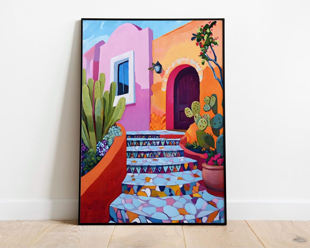 Colorful Mexican House Entrance Vibrant Digital Art for Warm & Rustic ...