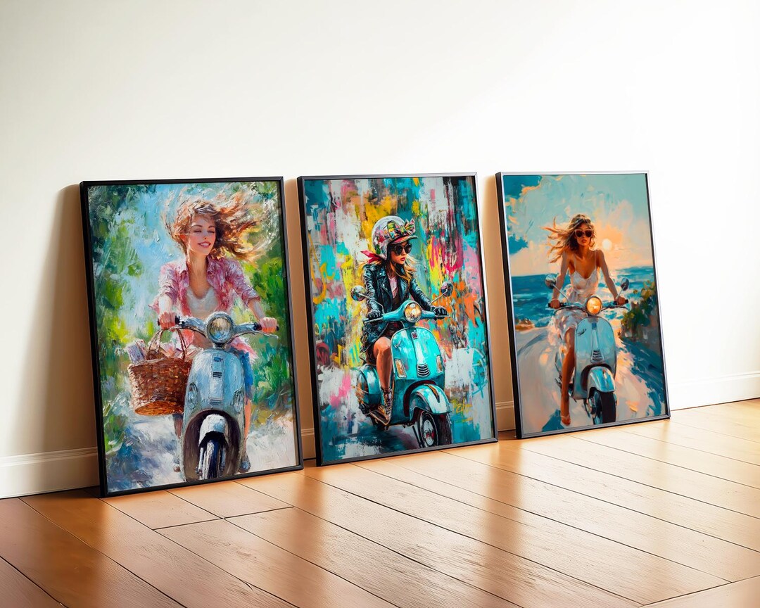 Set of Three Vintage Scooter Girls Posters | Digital Download | Women ...