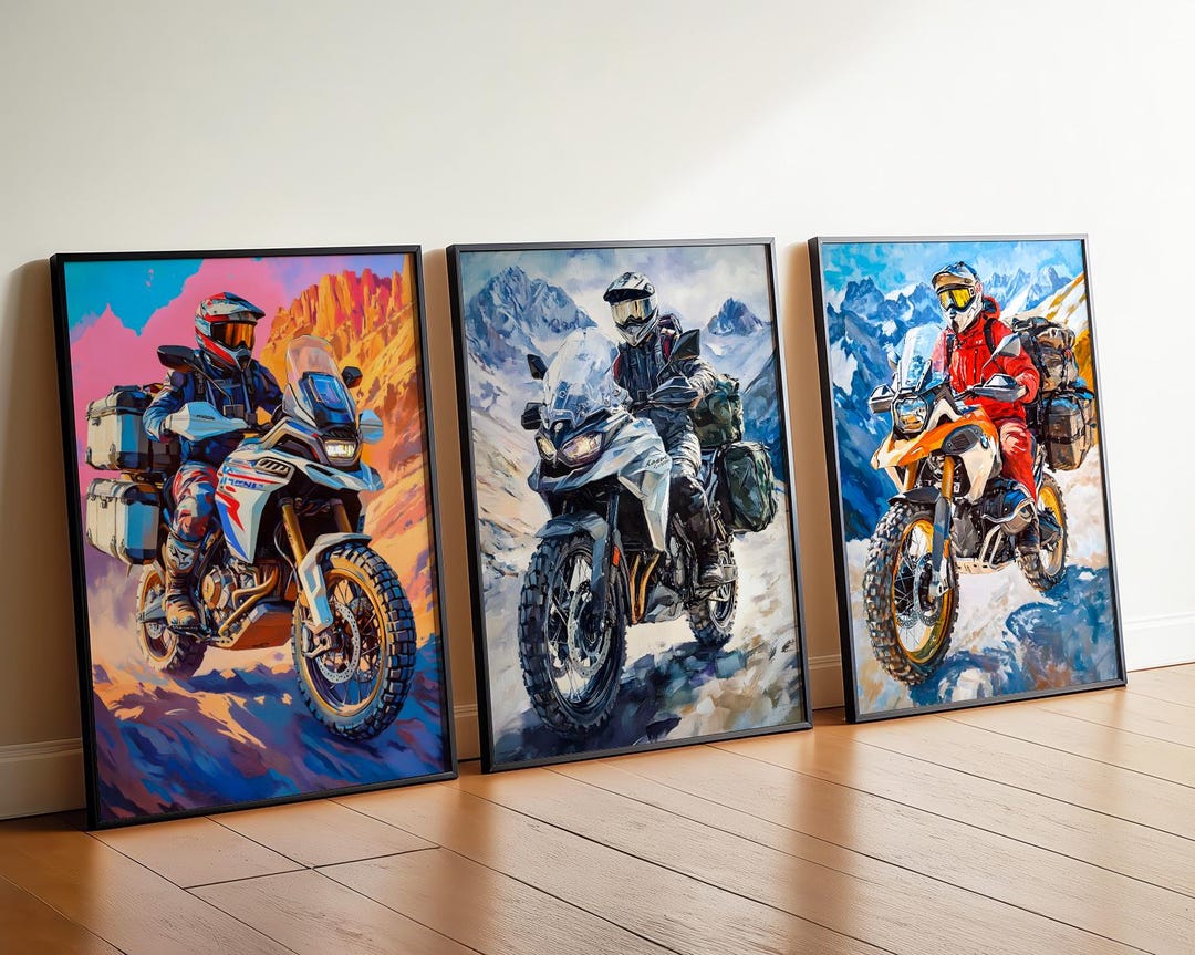 Motorcycle Touring Digital Poster Set – Adventure Bike Wall Art ...