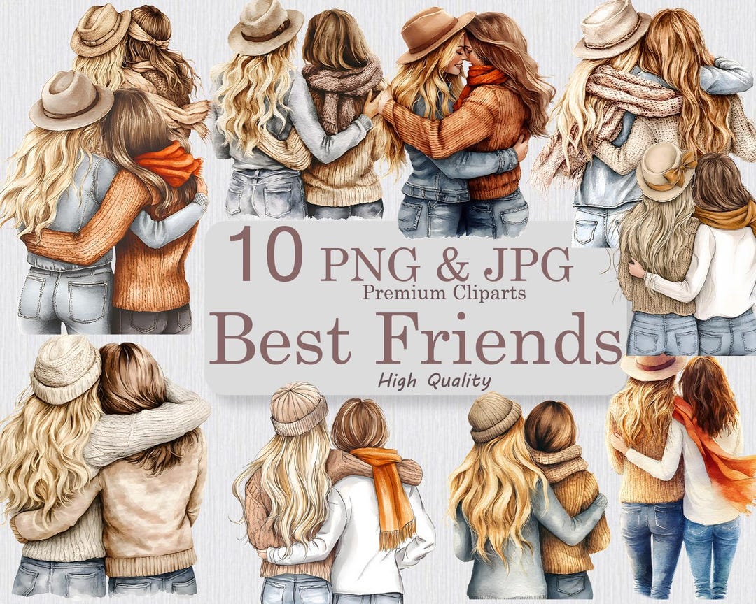 Best Friends Clipart Set – 10 PNG With Transparent Background & 10 JPG ...