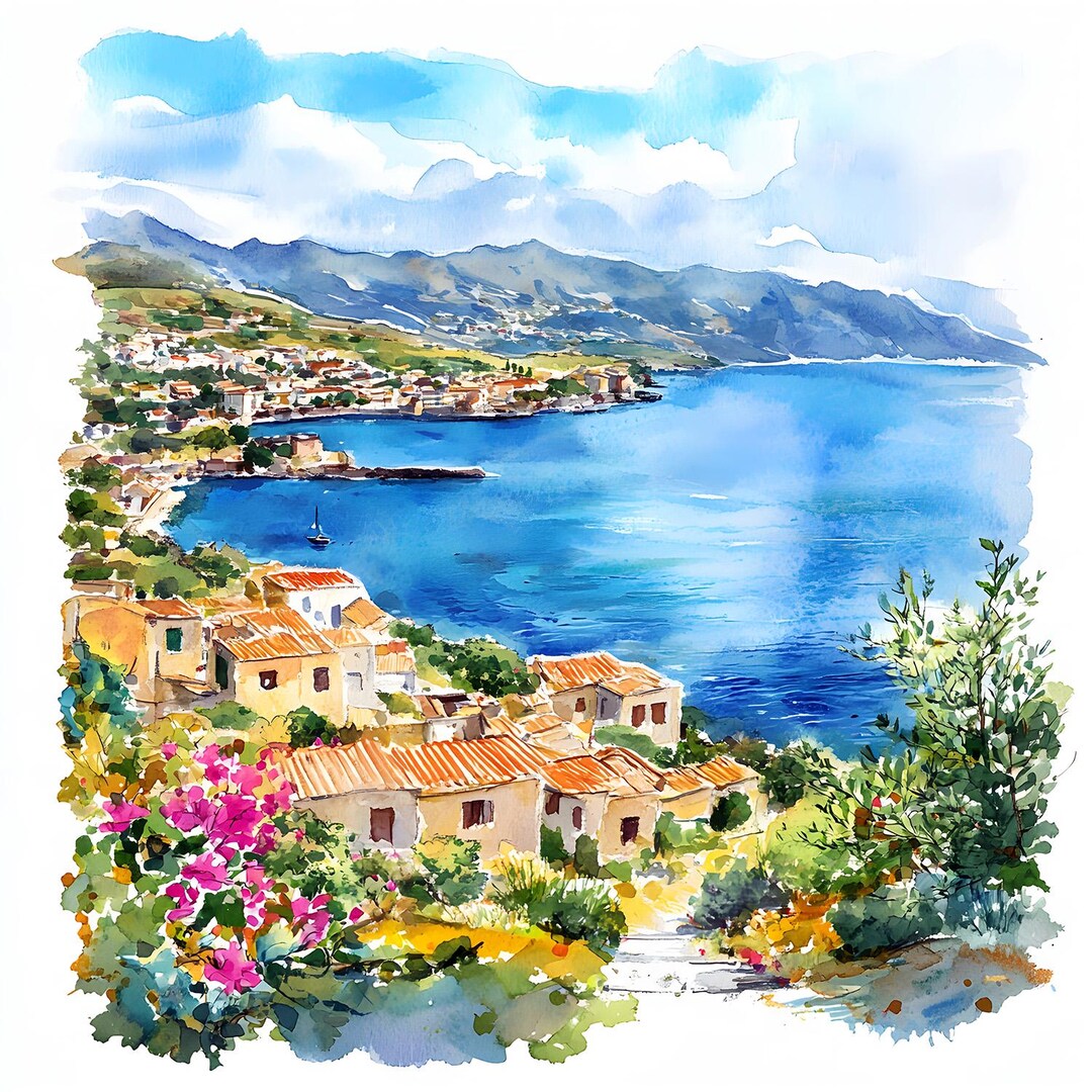 Watercolor Sicily Clipart – Set of 14 JPG Images, Italian Landscape ...