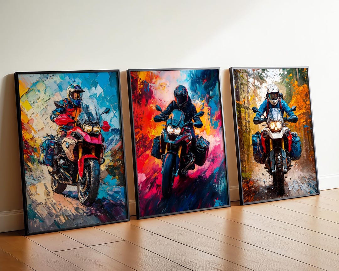 Set of 3 Motorcycle Touring Digital Posters – Oil Painting Style, Moto ...