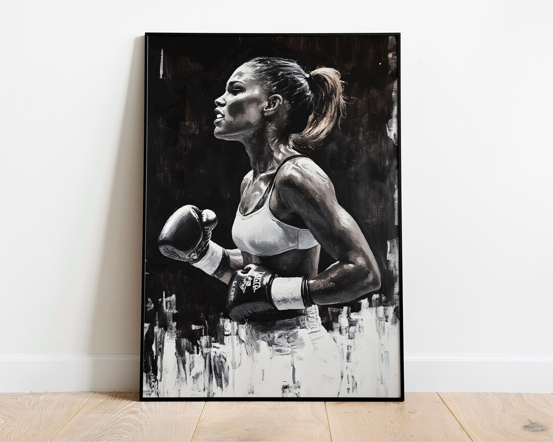 Black and White Digital Poster of a Female Boxer | Strong Woman Boxing ...