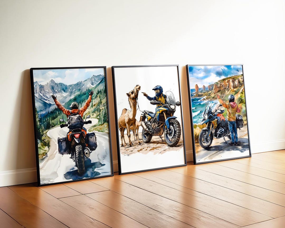 Moto Adventure Motorcycles Poster, Digital Art Print, Set of 3 Off-road ...