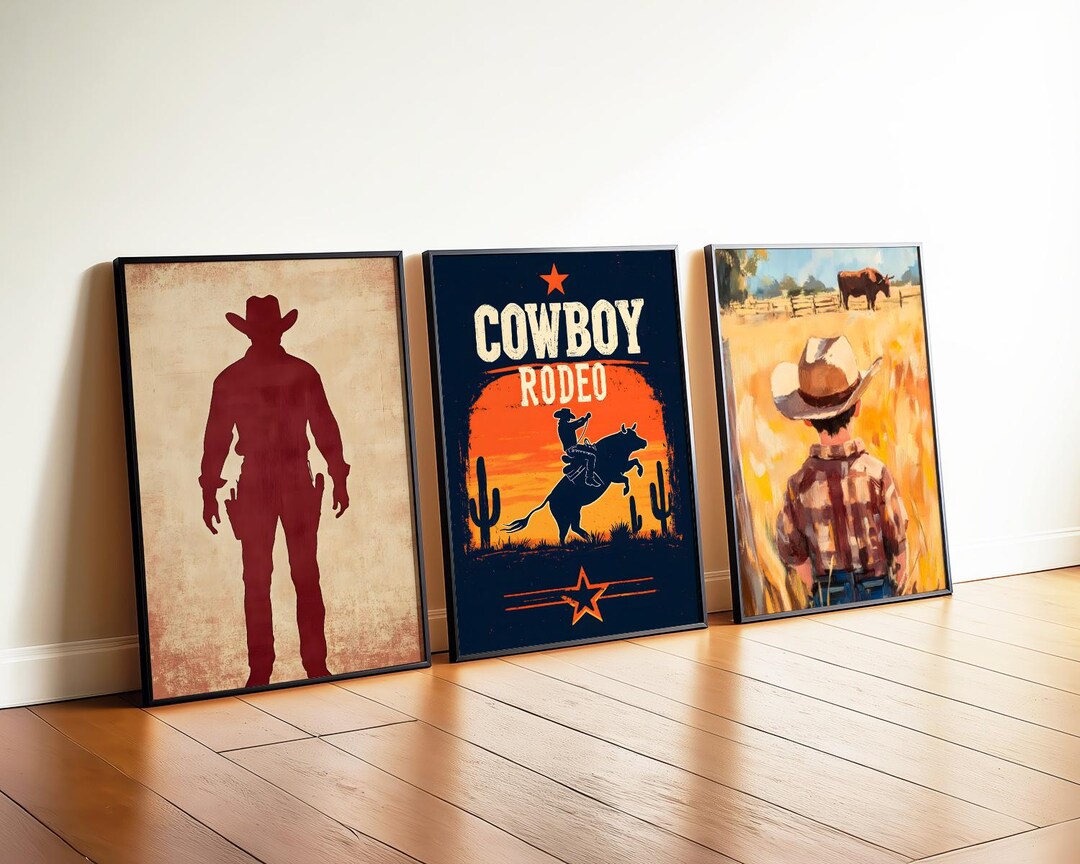 Set of 3 Western Cowboy Themed Digital Posters Set for Kids Room Decor ...