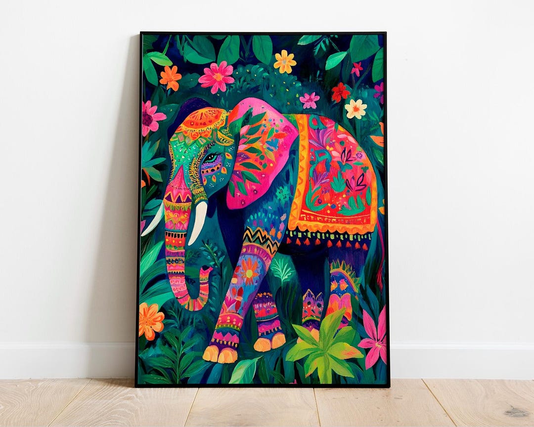 Indian Folk Art Elephant Poster – Floral Elephant Digital Download ...