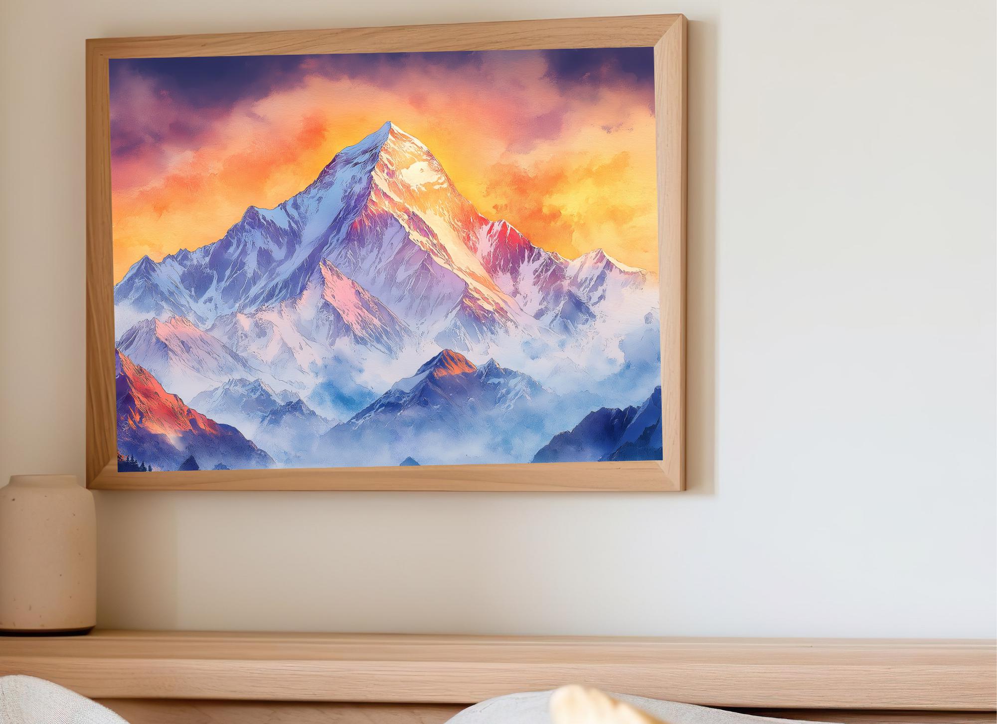 Mount Everest Themed Wall Art. Custom Digital Download Watercolor Art ...