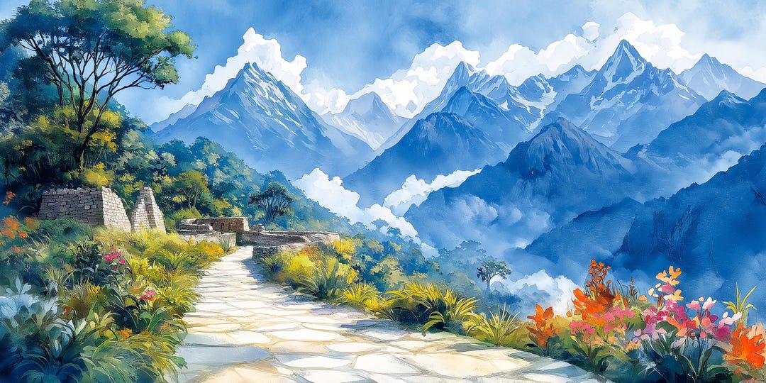 Custom Digital Download Watercolor Art Landscapes, Inca Trail, Peru ...