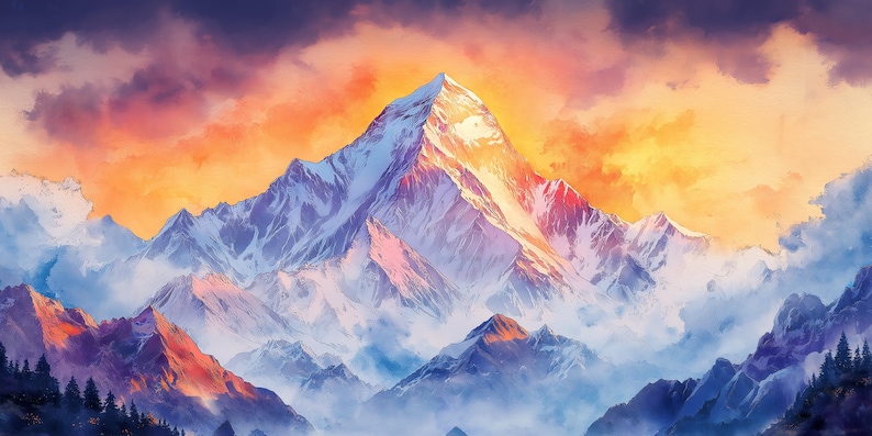 Mount Everest Themed Wall Art. Custom Digital Download Watercolor Art ...