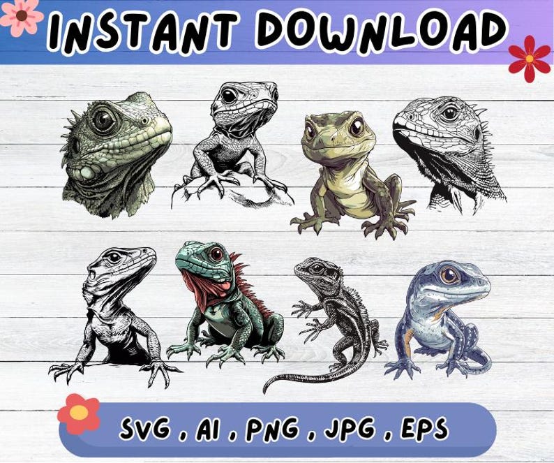 Lizard SVG Clipart Bundle: Vector Cut Files for Decals, Wall Art ...