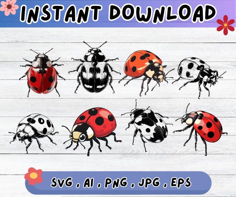 Ladybug SVG Clipart Bundle: Vector Graphics for DIY Crafts (digital ...