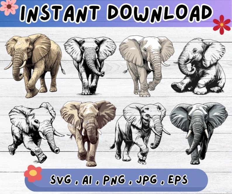 Elephant SVG Clipart Bundle: Vector Cut Files for DIY Decor (digital ...