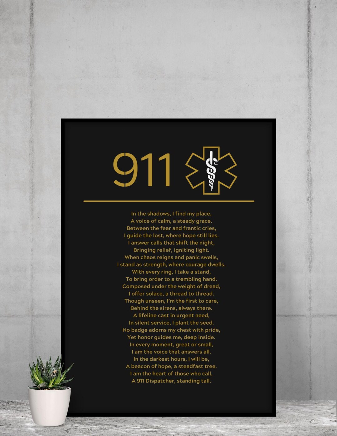 Dispatch Poster , Thin Gold Line 911 Dispatcher Poem Wall Art, First ...