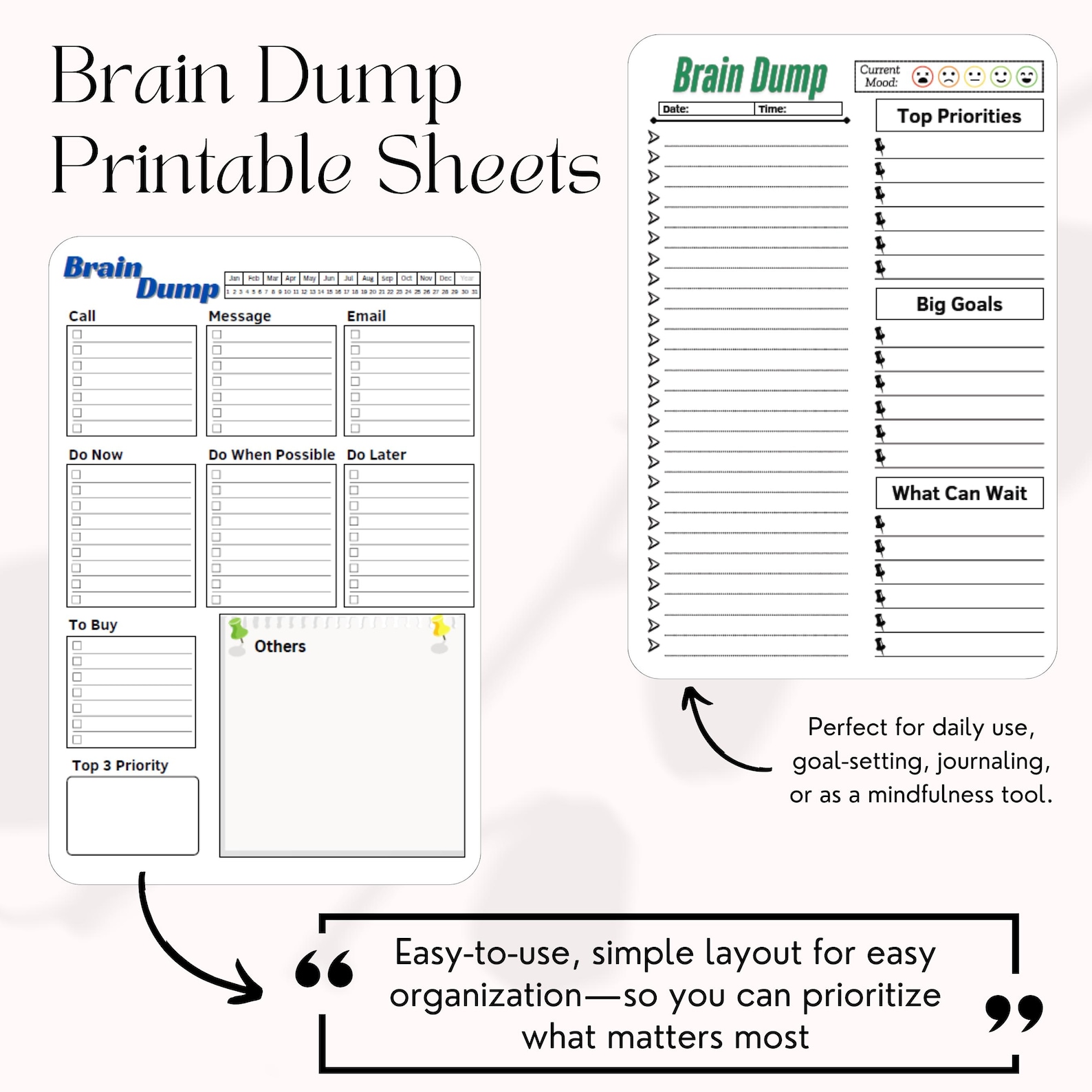 Brain Dump Worksheet – Digital & Printable Brain Dumping Template to ...
