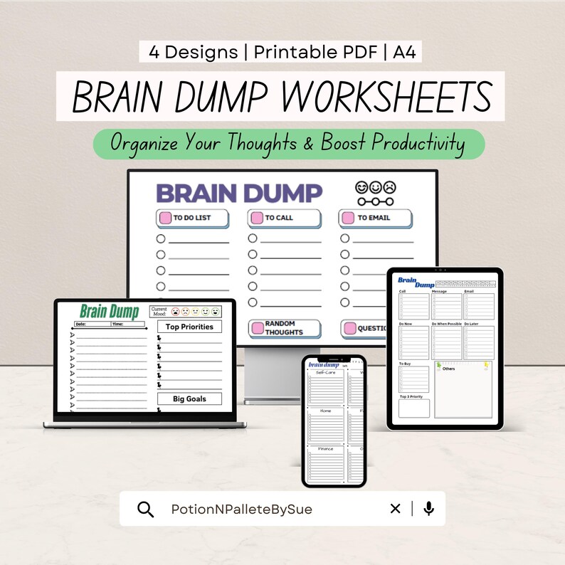 Brain Dump Worksheet – Digital & Printable Brain Dumping Template to ...