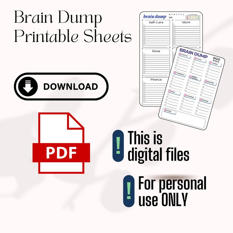 Brain Dump Worksheet – Digital & Printable Brain Dumping Template to ...