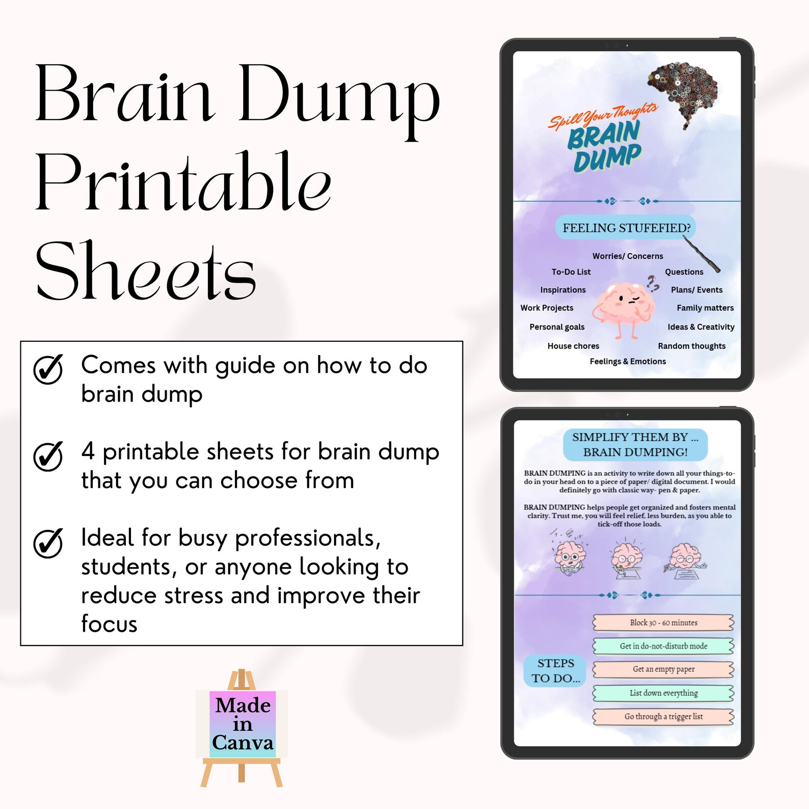 Brain Dump Worksheet – Digital & Printable Brain Dumping Template to ...