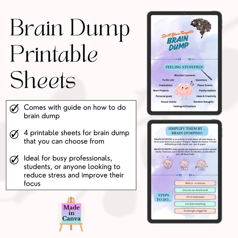 Brain Dump Worksheet – Digital & Printable Brain Dumping Template to ...