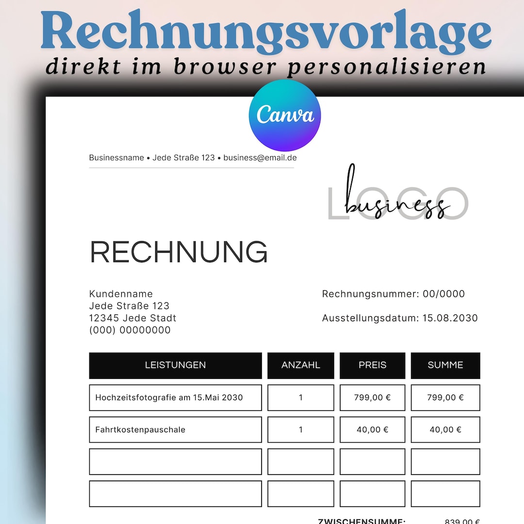 Invoice Template German | Invoice Template Canva | Personalized Invoice ...