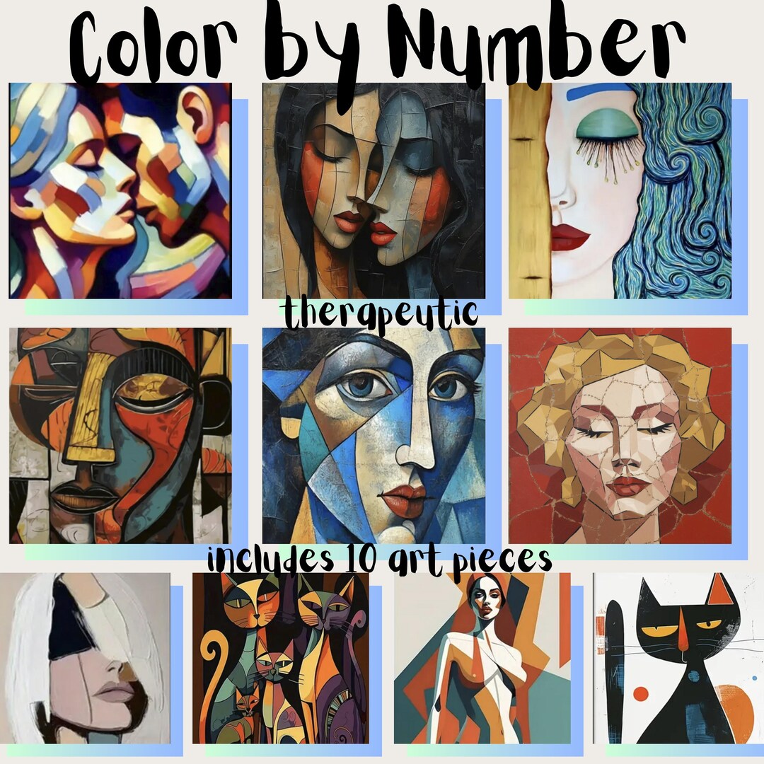 Therapeutic Portrait Color by Number Bundle: 10 Printable Pages (PDF ...