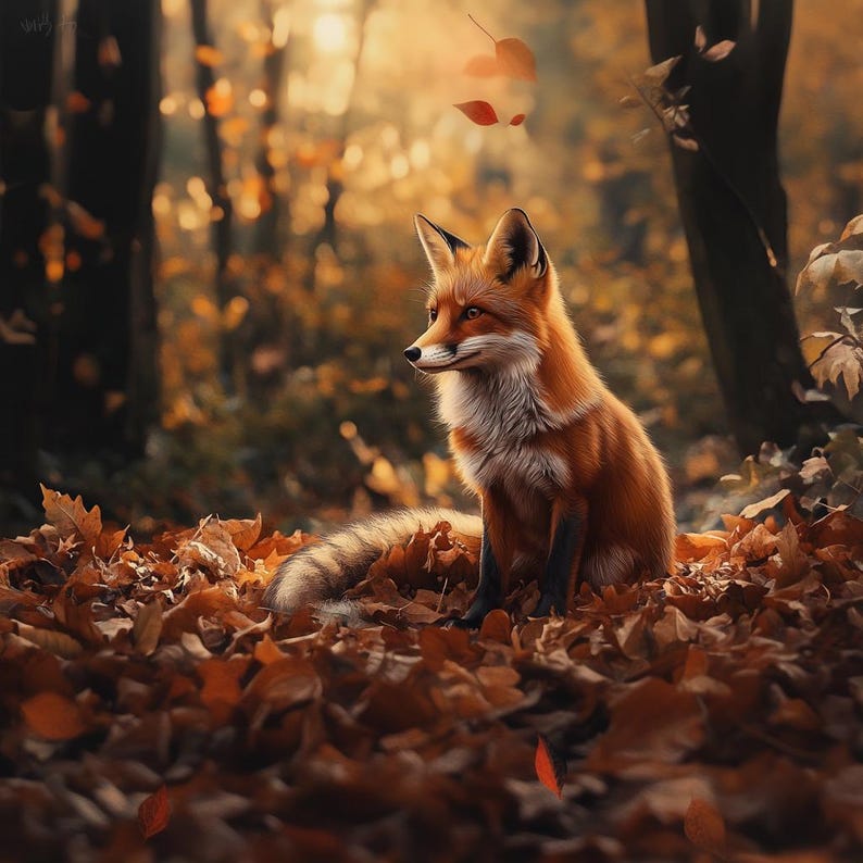 Vintage Fox in Forest Digital Download – Woodland Animal Wall Art ...