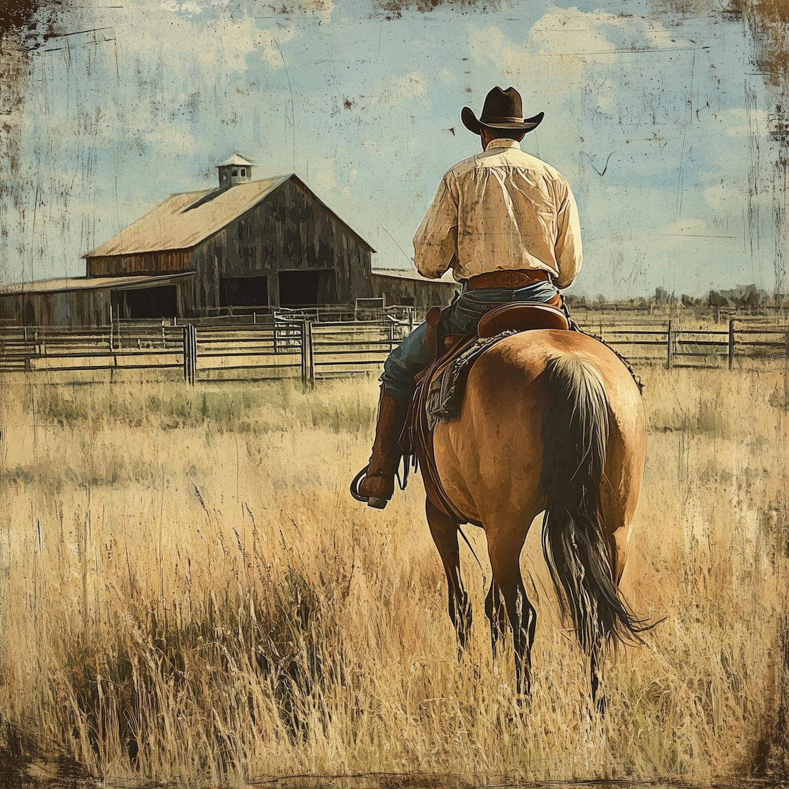 Vintage Cowboy on Horse Digital Download – Rustic Western Ranch Wall ...