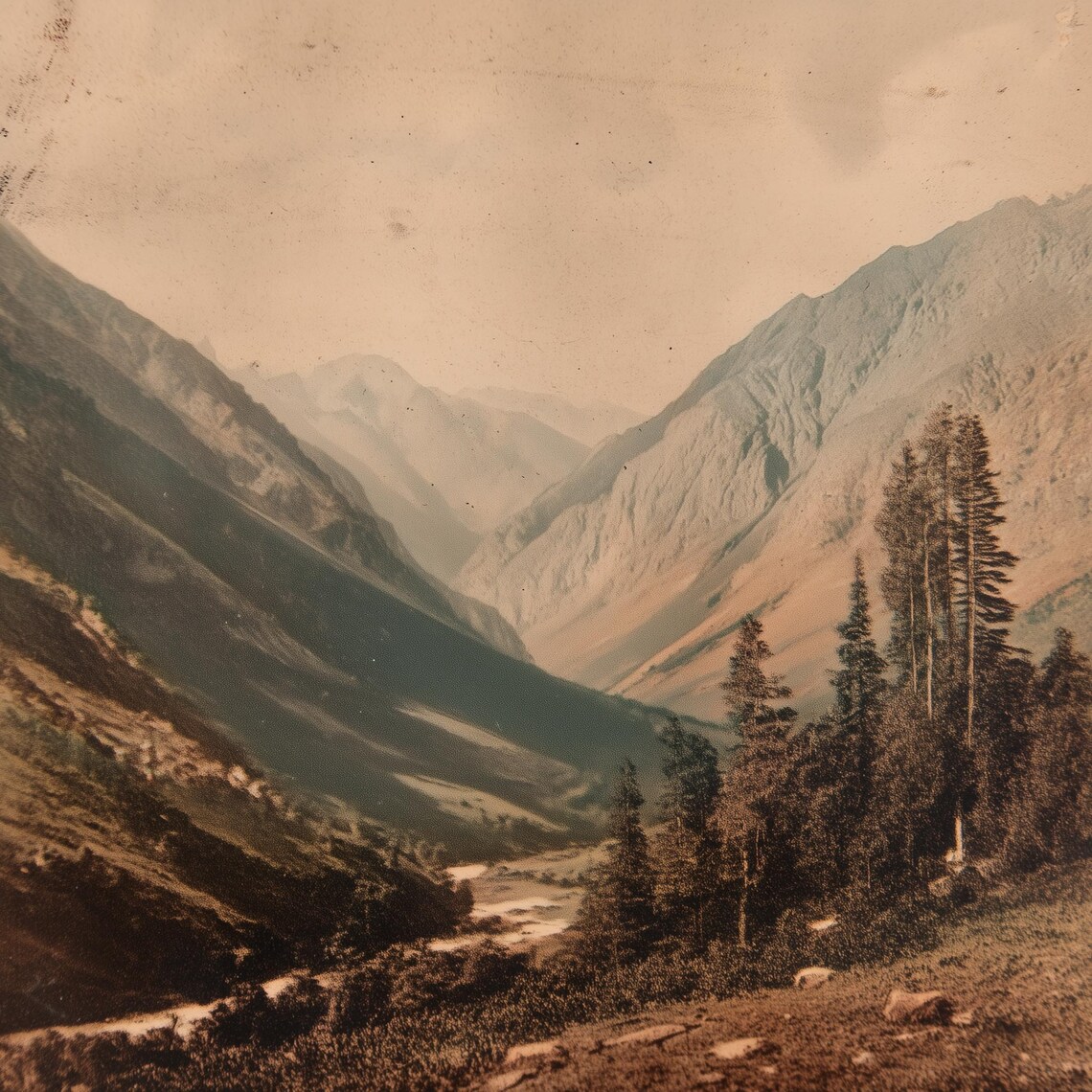 Vintage Mountain Valley Digital Download – Antique Landscape Wall Art ...