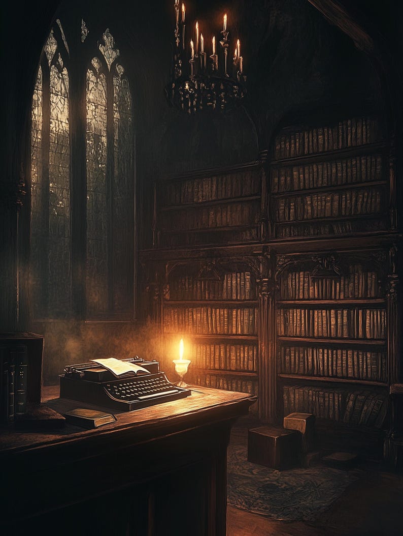Dark Academia Aesthetic Wall Art - Vintage Gothic Library Print ...