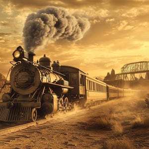 Vintage Steam Train Print: Sepia-toned Wild West Railroad (digital ...