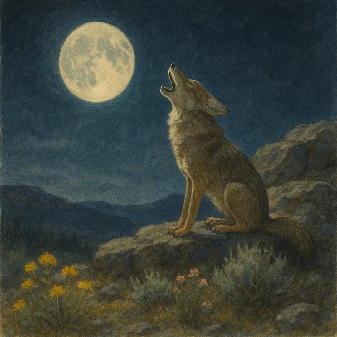 Coyote Howling at Moon Art Print: Southwestern Desert Wildlife (digital ...